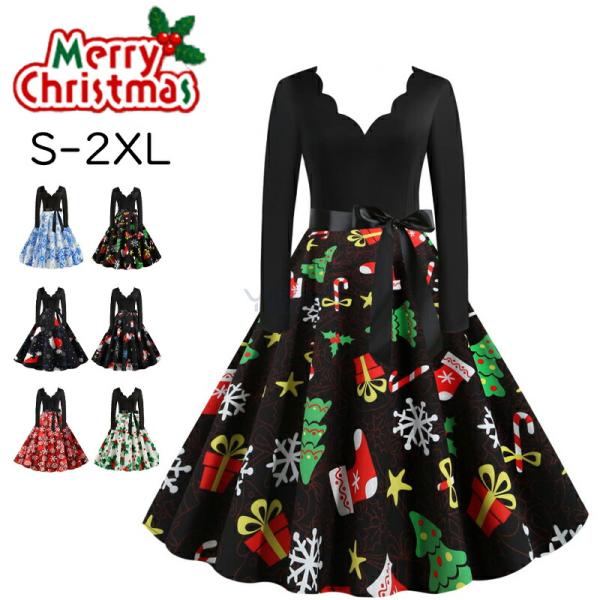 商品情報商品:クリスマス 衣装カラー：写真とおりタイプ：A01-A06サイズ：S M L XL 2XL関連キーワード：クリスマスワンピース レディース ダンス衣装 ロングワンピース レトロ 細身ワンピース 長袖 ドレス サンタクロース 舞台...