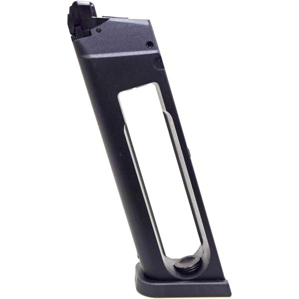 Carbon8製CO2ブローバック ストライカー9、9Q、9S共用で対応するスペアマガジンです。日本の法定基準に基準する出力の放出バルブを使用して、放出バルブ部にSTGAの安全基準構造である改造防止ピンが打ち込まれています。また、フロン使用...