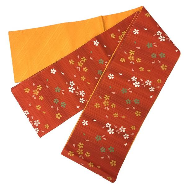 [商品名]　京やK369 半幅帯 半巾帯 綿の帯 小袋 小袋帯 コットン×キュプラ 斜めストライプ 桜の花びら リバーシブル 2WAY 浴衣帯 ゆかた帯 オールシーズン使える帯 365日締められる帯 袷の着物 単衣の着物 夏着物 浴衣 袴用...