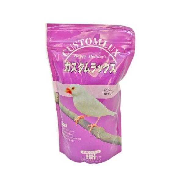 アワ、ヒエ、キビなどがブレンドされた文鳥用フードです。※カスタムラックスは季節によって配合が変わります。　【成分表（100ｇ中）】・蛋白質…12.30％<BR>脂質…6.85％・炭水化物…65.20％<BR>灰分…2...