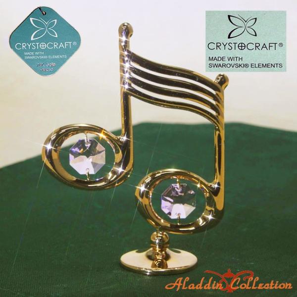 【素材】・合金にゴールドメッキコーティング・スワロフスキー製クリスタル【サイズ】・大きさ　　 約W70×D30×H95mm・重さ　　　約20ｇ※素人採寸のため、多少の誤差はお許しください。【商品説明】『スワロフスキー　オーナメント　音符』「...