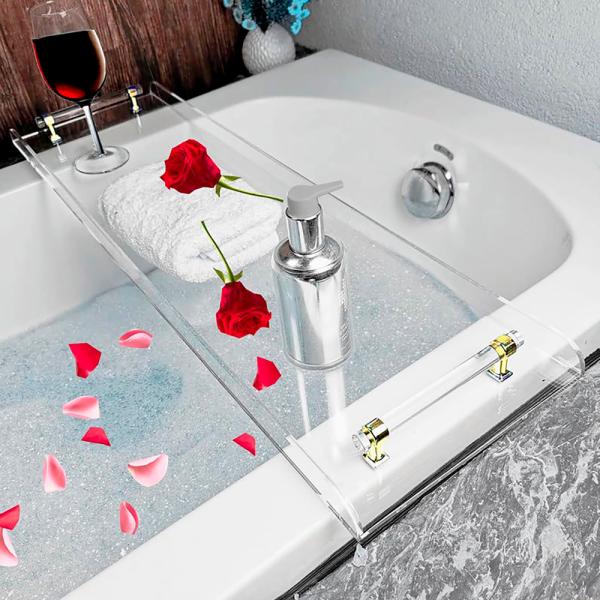 【カラー】クリア【サイズ】幅79cm×奥行き22.8×高さ4.(cm)【材質】　アクリル【贅沢なスパ】バスタイムをよりリラックスして楽しいものに【頑丈で強い】バスタブトレーテーブルは高品質のPET素材で作られています。環境に優しく、厚くて頑...