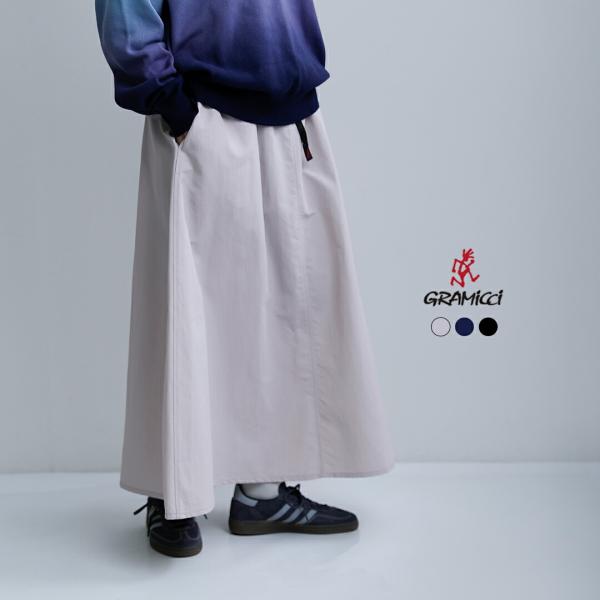 Gramicci(グラミチ)より、UVカット 耐久撥水 ナイロン フレアスカート NYLON FLARE SKIRTのご紹介です。工場で廃棄されるナイロン糸くずやナイロンチップを回収し再生した、100％リサイクル素材「GRAMICCI DU...