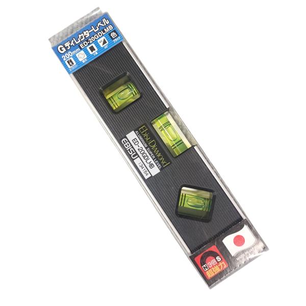 エビス ED-20GDLMB200mm　磁石付　G-ディレクターレベル ブラック 水平器●超強力磁石付で鉄骨工事に便利です。●測定基準面にV溝付でパイプなどが測定できます。●蓄光付で明るい所で光を蓄積し、暗い所で数分間発光します。●45°の...