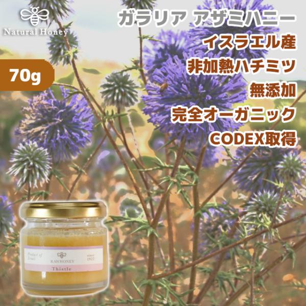 ●STARTHISTLE：ガラリア　アザミハニー他のはちみつと比べて水分量が少なく、ねっとりとした舌触りが特徴。そのため喉の表面に膜を張り、やさしく包み込んでくれます。原産国：イスラエル内容量：70g賞味期限：2029/3非加熱はちみつ無添...