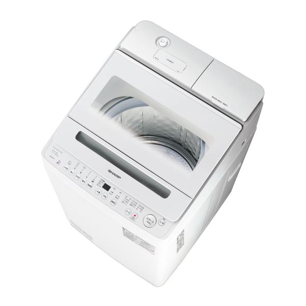 ○SHARP　洗濯機　穴なし槽 ES-SW11K-W [ホワイト系]穴なし槽で清潔、洗剤自動投入＆スマホ連携で便利に洗濯できる縦型全自動洗濯機。「穴なしサイクロン洗浄」で繊維の奥の汚れを素早く分解。穴なし槽で黒カビの侵入を防いできれいな水で...