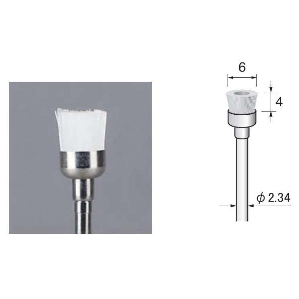 チビブラシ（プレーンナイロン）軸径φ2.34mmMax15,000/minナイロン製の毛材は柔軟性と弾力性に優れ、ブラシ部が小さく、細かな箇所へもしっかり入り込みます、線材に砥粒は含有されておりませんので、そのままでの研掃や、研磨剤を併用し...