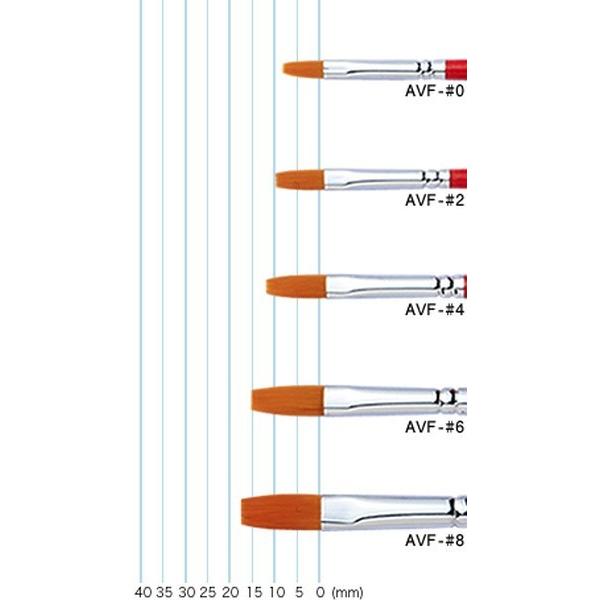 ターレンス油彩・アクリル画用筆ロングビジュアル筆 AVF筆（ポリエステル(PBT)・フラット）　  ポリエステル（PBT）を使用した油彩・アクリル用に適した筆です。天然の毛のように根元は太く毛先は細く丸みがあり、太さの異なる何種類もの毛を混...