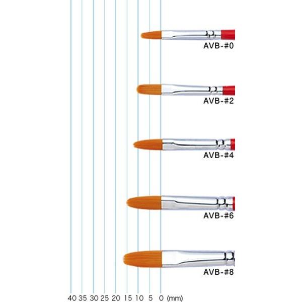 ターレンス油彩・アクリル画用筆ロングビジュアル筆 AVB筆（ポリエステル(PBT)・フィルバート）　  ポリエステル（PBT）を使用した油彩・アクリル用に適した筆です。天然の毛のように根元は太く毛先は細く丸みがあり、太さの異なる何種類もの毛...