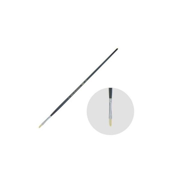 豚毛フィルバート型の普及品。描きやすく、下塗りから仕上げまで幅広く使用できます。フィルバート（平）穂丈×巾(mm)：13×5