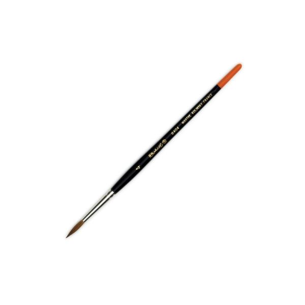 毛質：コリンスキー形状：丸（中細） サイズ：4号　　　　　口金の直径 4mm　　　　毛丈 19mm　特徴：ハンドルの先端がオレンジ色丸、中細　絵具の含みと反応が良いため細かい作業に最適。ベストセラー。備考：最高級のロシア北部のコリンスキーを...