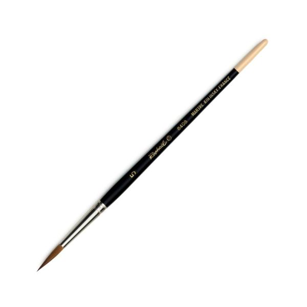 毛質：コリンスキー形状：丸（極細） サイズ：5号　　　　　口金の直径 4.5mm　　　　毛丈 21mm　特徴：ハンドルの先端がベージュ丸、極細　穂先のもどり（反発力）が良く、迅速で正確な作業に最適備考：敏速で正確な作業が可能な水彩筆。反応が...