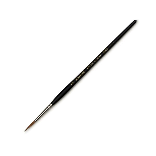 毛質：コリンスキー形状：丸（長穂） サイズ：6号　　　　　口金の直径 2.5mm　　　　毛丈 20mm　特徴：リガー　穂先が長いため、絵具の含みが抜群で、途中で継ぎ足すことなく長い線描が可能備考：線描に最適で設計、植物画、風景画での郡葉描き...