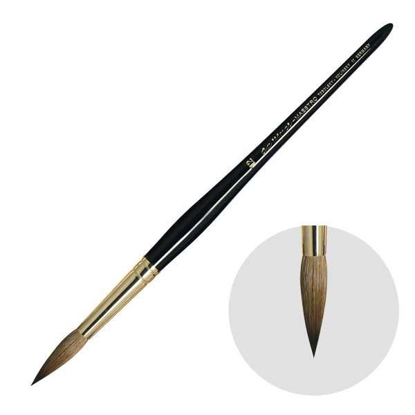 MAESTROシリーズは、赤テン（レッドセーブル）から採取する原毛のうち、特に上質なシベリアンコリンスキーの雄の尾のみを使った繊細な毛先と豊かな絵具含み、絶妙な弾力性を併せ持つ最高級筆です。"English body"と呼ばれる形状になって...