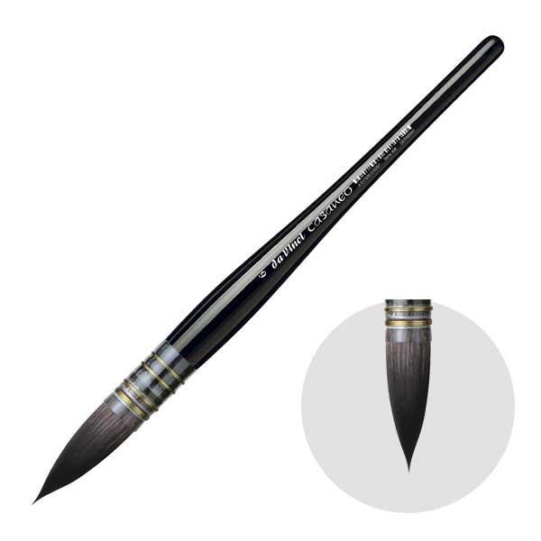 入手が難しくなっているカザンリスに代わる合成繊維毛「カザネオ」を使用した水彩筆です。スムーズで自在なブラシストロークが特徴です。＜仕様＞穂先の形状：ラウンド(丸)毛の種類：CASANEO号数：No.6穂丈×巾：43.0×15.5mm＜用途＞水彩画
