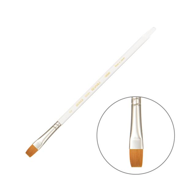 水彩用に特に要求される、しなやかさと絵具の含みを良くするために羊毛を最適量でブレンドした筆です。日本製。クリスタル軸。フラットの穂先が利くので、メリハリのある平塗り描画が可能です。＜仕様＞穂先の形状：フラット(平)毛の種類：リセーブル毛号数...