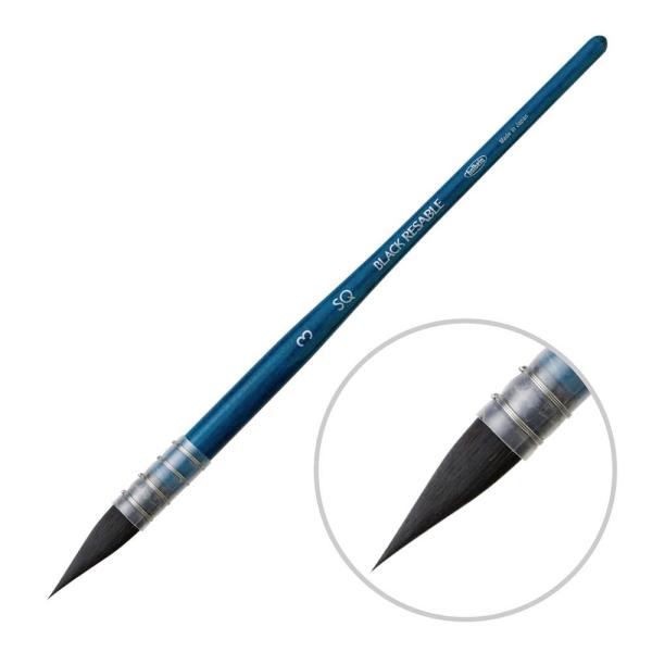 良質のリス毛に特殊処理されたリセーブル毛の特質を加え、絵具含みが良くソフトな描き味を実現。繊細さが求められる水彩画に最適の筆です。ブラックリセーブルの柔らかな描き心地に加え、繊細な描線を描けるよう特に鋭利な穂先に仕立てています。日本製。穂先...