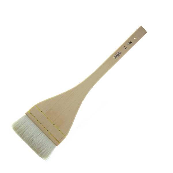 羊毛を使用し、水彩紙の水張りはもちろん WET IN WET（紙面をあらかじめぬらしてから描く技法）や、広い面の下塗りに適しています。＜仕様＞毛の種類：羊毛号数：No.7穂丈×巾：34.0×70.0mm