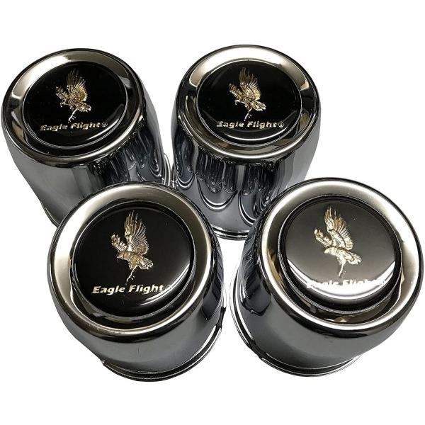 材質:スチール製クロームメッキ 4個セット寸法:約8.3cm径x9cm高トップ部はイーグルチップのエンブレムが付いております。僅かに大き目のエンブレムですが気にならない程度です。プレス加工品につき、僅かなスクラッチや絞り痕がある場合がありま...