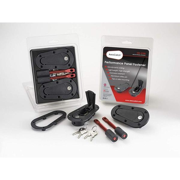 エアロキャッチ　プラスフラッシュタイプ（表側から取り付けるタイプ）にＮＥＷフィクシングプレートをセットにして、コンプリートキット発売です。安心の鍵付き　ブラックボディ　FIA GT3指定部品フィクシングプレート：新開発の樹脂製にて受け側ナッ...