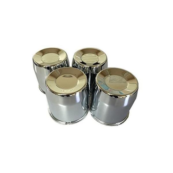材質：スチール製クロームメッキ　４個セット寸法：約10.8cm径（本体部）ｘ10.8ｃｍ高（ロングタイプ）　センターの径は約44ｍｍありますので、サイズが合えば、イーグルチップなどのデカールを貼ることも可能です。重量：190グラム（１個）に...