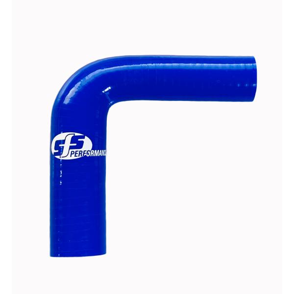 内径：25mm-19mm 度数・90°足長：105mm(クロスポイントまで)肉厚：4.5mm 3plyカラー：ブルー弊社は英国SFS Performanceの正規代理店です。耐油性はございません。※ロゴ位置はロットによって変わりますので予め...