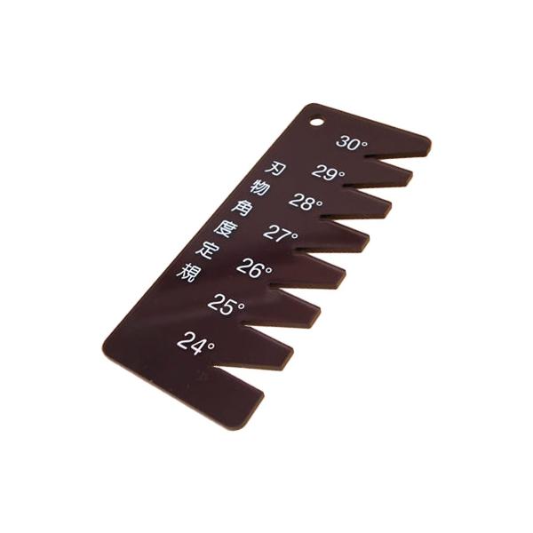 「削ろう会」などでおなじみになった鉋や鑿用の角度定規です。刃物の刃先角度を測るのに重宝する定規です。探してもなかなか販売していないレアアイテムですね。●鉋(堅木)：刃先角度(29〜30度)、仕込み勾配(8.5〜急勾配)、適材(欅・楢・桜)●...