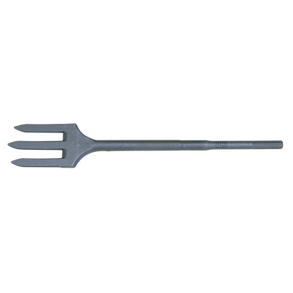 三本爪で固い土でもザクザク掘れる。従来のハンマースコップの数倍の威力を発揮。適応機種： SDS-max