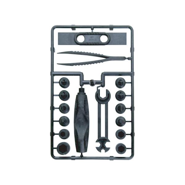 特徴ビスの頭やナットの角など、相手を傷めない強化プラスチック工具セット、電気を通さす耐薬品性に優れています。仕様サイズ(mm)：80×126×14重量(g)：35.7包装形態：透明袋材質ナイロン+ガラス