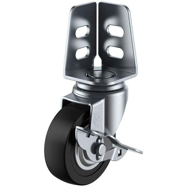 特徴取付座がアングルへの取付けに特化した形状となっているキャスターです。アングルヘネジやボルトで容易に取付けることが出来ます。車輪の回転のみをロックするキャスターです。一般的に広く使用されている車輪で弾性があり、凹凸のある路面でも走行性に優...