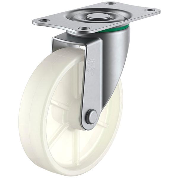 特徴軽荷重用として主に運搬台車や店舗什器、その他一般産業用に数多く使用されています。金具がオールステンレスの為水場での使用に適しています。弱酸、アルカリなどの薬品に対して高い耐性を持ちます。走行による摩耗が起こりにくく、また長時間荷重をかけ...