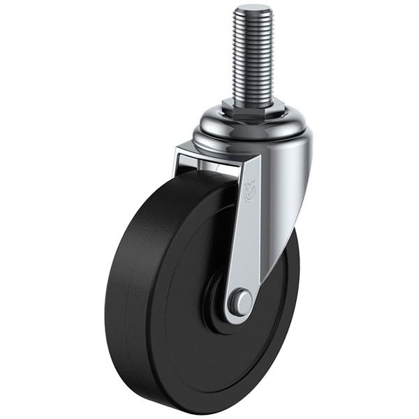 特徴軽荷重用として主に運搬台車や店舗什器、家具等その他一般産業用に数多く使用されています。一般的に広く使用されている車輪で弾性があり、凹凸のある路面でも走行性に優れ、ウレタン車輪より安価です。走行時に床面に走行痕を残す可能性や、長期間荷重を...