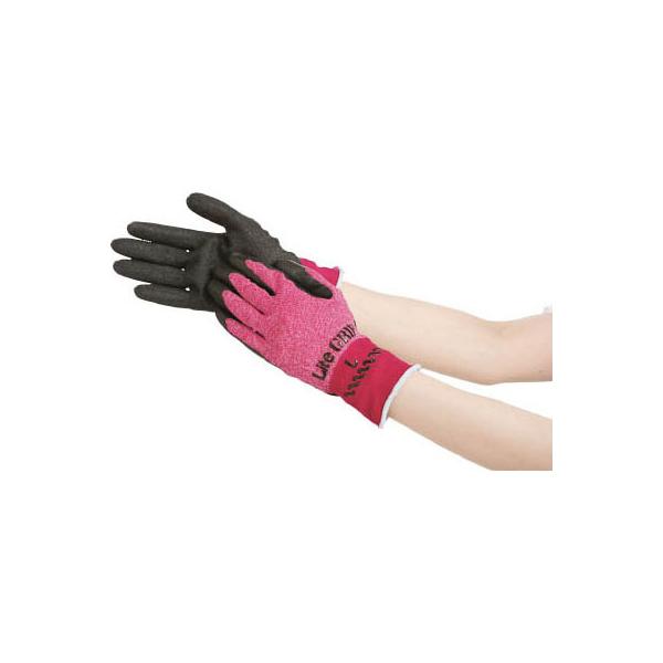 【特徴】●特殊配合により、天然ゴム部分の白化現象を防止しています。●手のひらを天然ゴムでコーティングした薄くてやわらかい背抜き手袋。【仕様】●厚み：約1.1mm●抗菌防臭●色：レッド●サイズ：M●全長(cm)：23.0●手のひら周り(cm)...