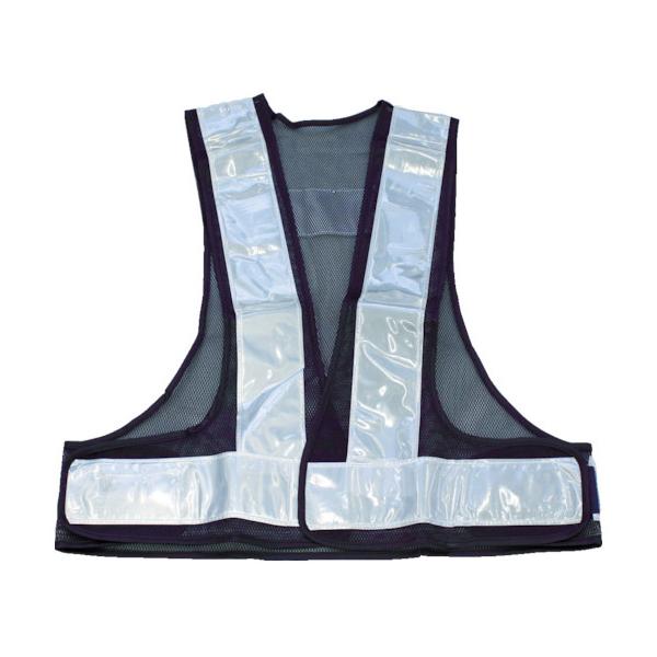 特徴マジック式のテープにて胴回りのサイズ調整が可能です。高視認な70mm幅の反射材付です。メッシュ部は破れにくいラッセル構造なので、ハードな場所での使用にも向いています。仕様反射材：幅70mm胴まわり寸法：100〜125cm色：紺/シルバー...