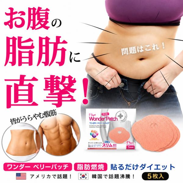 【話題沸騰】ワンダー ベリーパッチ 5枚入 腹部用 貼るだけ ダイエット サポート パッチ シート お腹 ウエスト 引き締め 温活 美容 カプサイシン カテキン カフェイン アメリカ 韓国 トレンド 女性 脂肪燃焼アメリカ 韓国で話題沸騰 ...