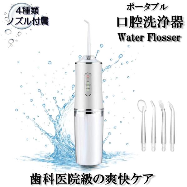 口腔洗浄器 4種類ノズル ウォーターフロッサー 大容量タンク 230ml デンタルケア ジェットウォッシャー USB式充電 IPX7防水 持ち運び 家庭用 携帯 大容量オーラルケア 歯周病 水歯磨き 低刺激 バッテリー内蔵 360度 回転 ...