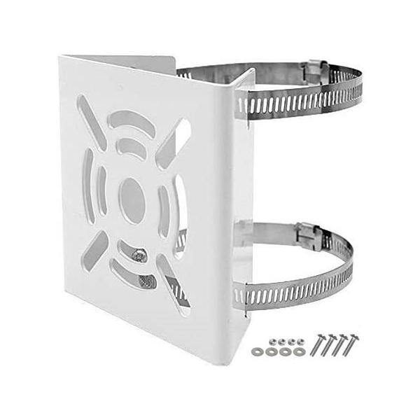 防犯カメラ 取付金具 ポール ステンレスバンド2本付き 取付け ブラケット ホワイト バンドサイズ直径20cm【商品内容】取付金具1台+ステンレス製バンド2本【取付金具サイズ】110*100*45【商品の材質】：鋼【適合の取り付ける環境】：...