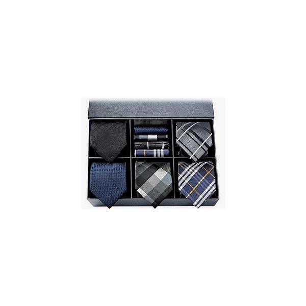 【 セット内容 】ネクタイ 5本 +ポケットチーフ 5本、HISDERNブランド専用ボックスが付きます。 商品サイズ：ネクタイ 幅8.5cm / 長さ150cm | ポケットチーフ： 31cm*31cm。【混紡工芸】1200針で混紡を編み上...