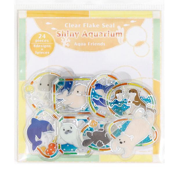 『Shiny Aquarium（シャイニーアクアリウム）』海の生き物がホログラム箔で煌めくクリアフレークシール。ステンドグラス風のデザインが可愛いシリーズです。剥がしやすい取っ手付き。手帳や夏のお便りのデコなどにぴったりです。ジュゴン/ベル...