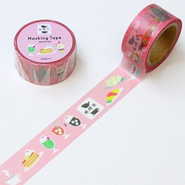 イラストレーター「なみへい」さんデザインのマスキングテープ。遊び心と鳥好きさんのこだわりが詰まっています。縦向きにデザインされたタイプ。手帳やメッセージカードのデコ、ラッピングなどに♪文鳥/ブンチョウ/レトロ/喫茶/メニュー/ケーキ/クリー...