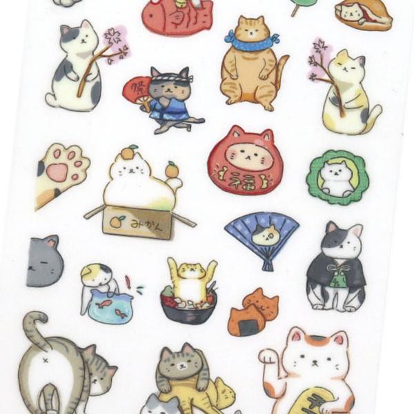 まるで手描きのように綺麗に馴染む、こすって貼るタイプの紙用シールです。日本の猫ちゃんがテーマになった和風デザイン。日記や手帳の扉ページや空きスペースのデコにもオススメです。手描き感のあるイラストや文字のモチーフで可愛く手帳やお手紙をデコレー...