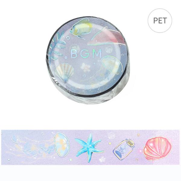 クリア感が可愛いBGMの透明テープに豪華な箔押しバージョンが登場！透明の素材に貼ると透け感がさらに可愛いです。海の可愛いモチーフが詰まったデザイン。柄ごとに切ってシールのような使い方も出来ます。手帳やラッピングはもちろん、ガラスやアクリルに...