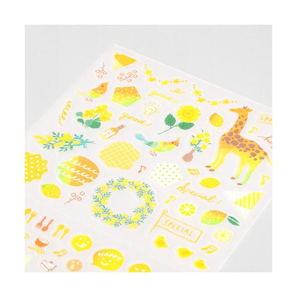 手帳の余白や日付を楽しく飾る、貼ってはがせるシールです。メモページの余白や見出しを賑やかに飾ることができます。同系色でまとまっているので、アレンジが苦手な方でも簡単にページに統一感があるページを作成できます。イエロー/キリン/オカメインコ/...