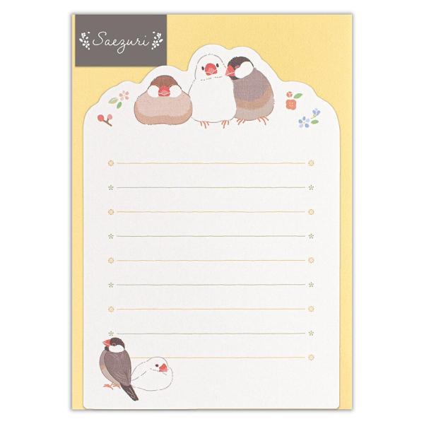 寄り添い合う文鳥さんたちに癒されるデザイン。ダイカットのレターを折らずに入れるタイプでちょっとしたお便りに便利なサイズです。便箋：ダイカット ヨコ8行罫(洋形2号封筒)■封筒サイズ：W114×H162mm(定型サイズ)■数量：便箋/6枚、封...