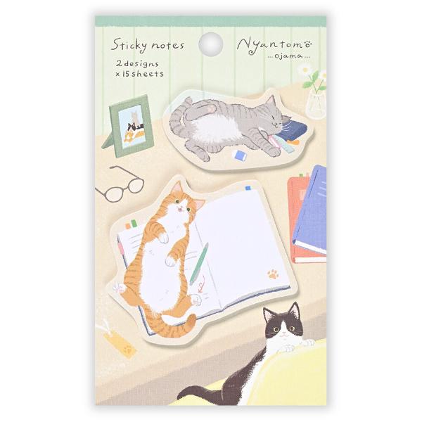 にゃんとも自由な、ねことともだち。仲良しの猫たちが戯れる姿がかわいいふせんです。メモや伝言時に書き込んで使っても、そのまま目印に使ってもかわいいデザインです。ハチワレ/ノート/書き込める/ダイカット/ふせん/マーカー/■台紙サイズ：H128...