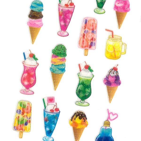 アイスクリームや電球ボトルジュース、クリームソーダなど28ピース全て違うデザインです。季節感豊かなスティッカーファンシリーズ。ぷにぷにと柔らかい、糊でできたシールです。厚盛りインクの中に混ぜた細かい粒子のラメがキラキラ光ってとても引き立ちま...