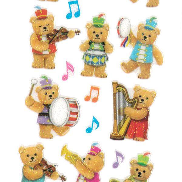 人気のテディベア柄に、音楽隊が登場！身の回りのアイテムを可愛く彩ります。ぷにぷにと柔らかい、糊でできたシール。厚盛りインクの中に混ぜた細かい粒子のラメがキラキラ光ってとても引き立ちます。紙製シールやフィルム製シールと違って、台紙の上のインク...