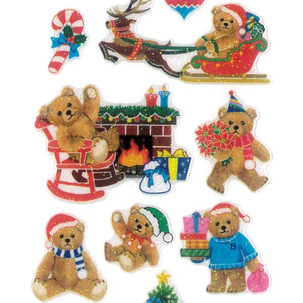 サンタさんの恰好をしたクマちゃんのシールです。プレゼント袋やツリー、ソリなどクリスマスのモチーフが盛りだくさん！厚盛りインクの中に混ぜた細かい粒子のラメがキラキラ光ってとても引き立ちます。紙製シールやフィルム製シールと違って、台紙の上のイン...