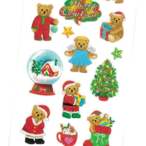 テディベアシリーズのクリスマス柄第二弾！プレゼントが沢山入ったブーツや、スノーボール、リース飾りなどクリスマスのモチーフが盛りだくさん♪厚盛りインクの中に混ぜた細かい粒子のラメがキラキラ光ってとても引き立ちます。紙製シールやフィルム製シール...