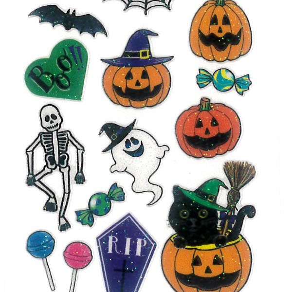 魔女の恰好をした黒猫ちゃんやオバケなど、可愛いハロウィンシールです。厚盛りインクの中に混ぜた細かい粒子のラメがキラキラ光ってとても引き立ちます。紙製シールやフィルム製シールと違って、台紙の上のインクと糊の固まりをはがして貼るタイプ。曲面にも...